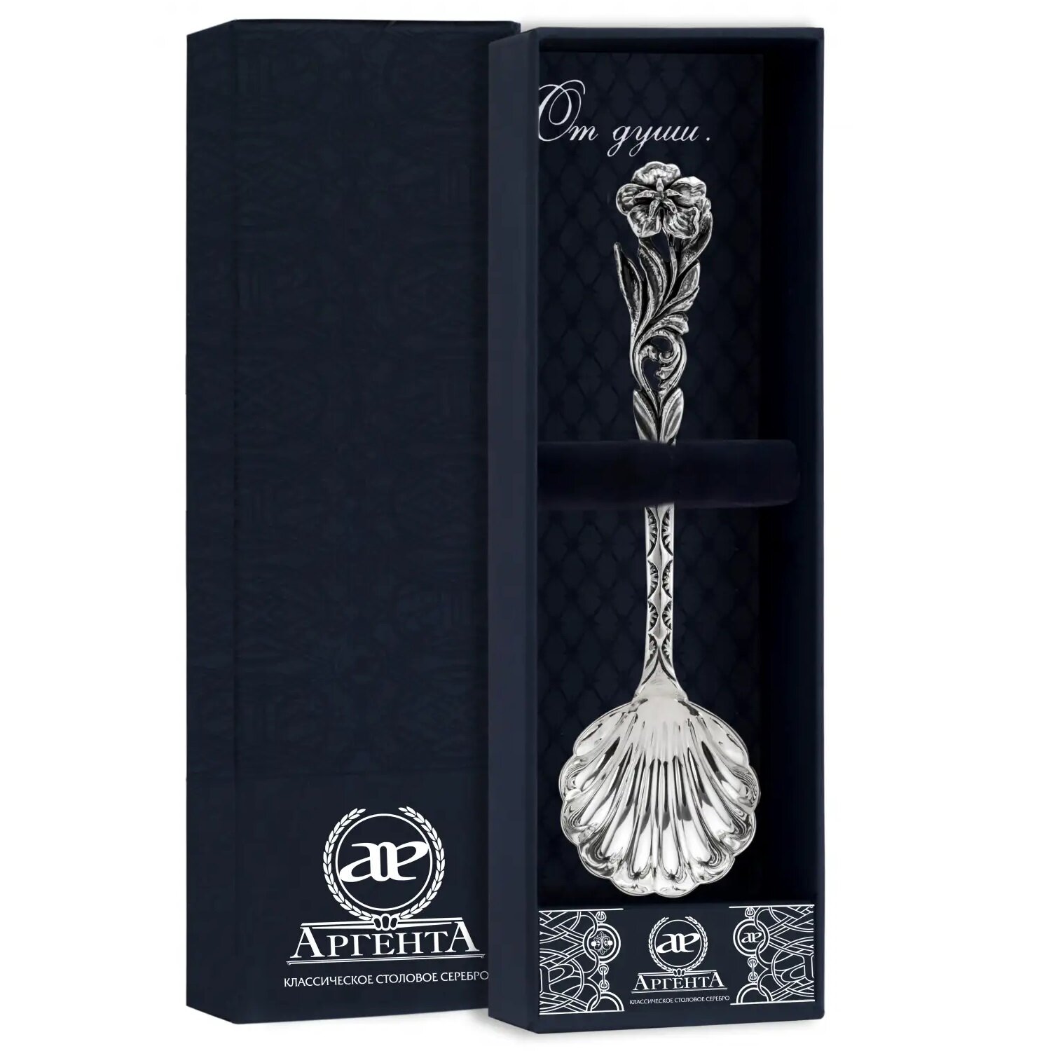 Серебряный совок для сахара Симфония с чернением