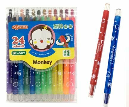 Мелки восковые 24 цв. CD-208 тонкие выкручивающиеся 16см, в ПВХ с европодв, BC-509