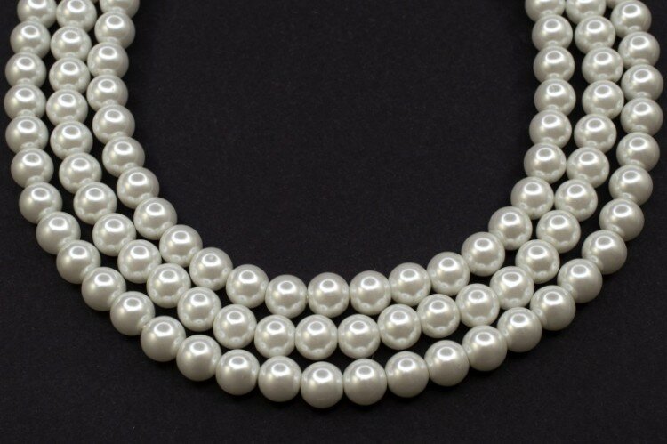 Жемчуг искусственный 6мм, отверстие 0,8мм, цвет молочный, 513-021, 1 нить (около 37см, около 70шт)