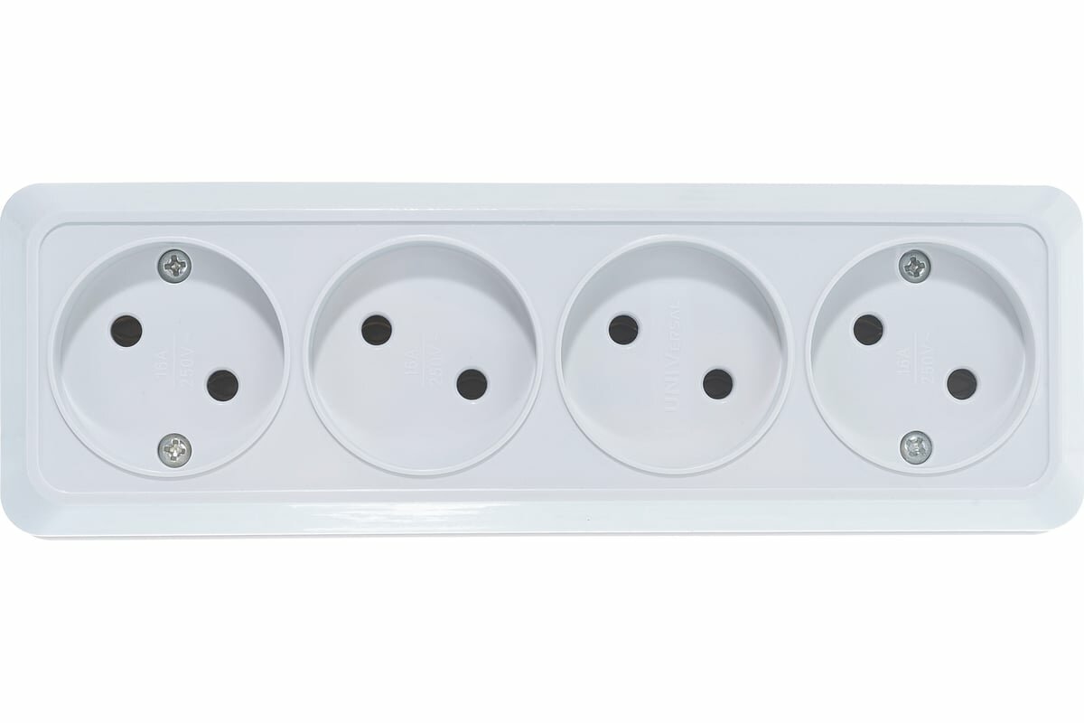 UNIVersal Олимп розетка 4-я без заземления белая 1162 - электрическая розетка