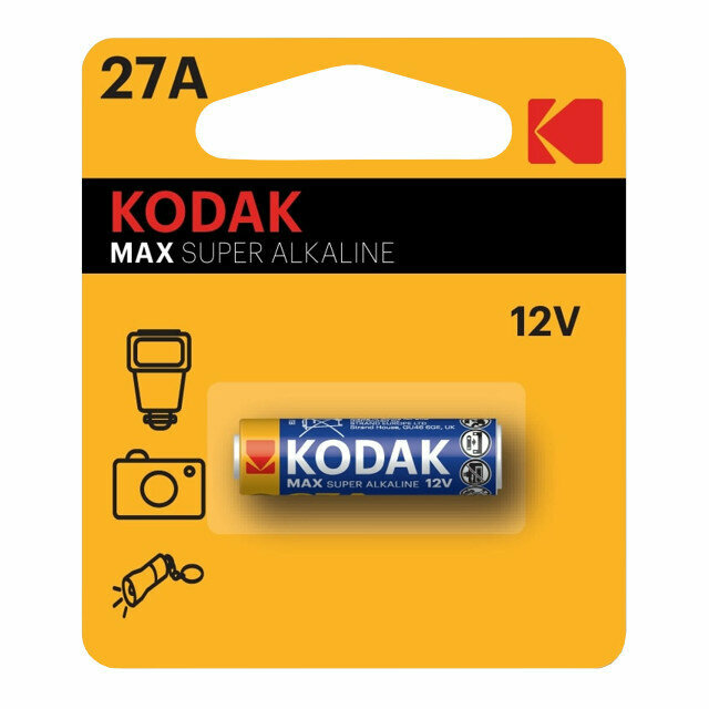 KODAK 27A 12V литиевая батарейка блистер 1 шт для пультов ДУ, охранных систем