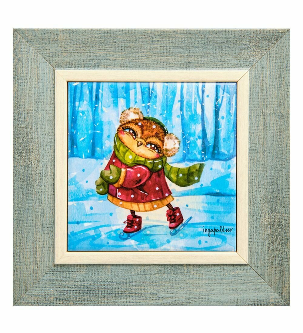 Панно керамическое 'Совы зимой на юг не улетают' 10х10