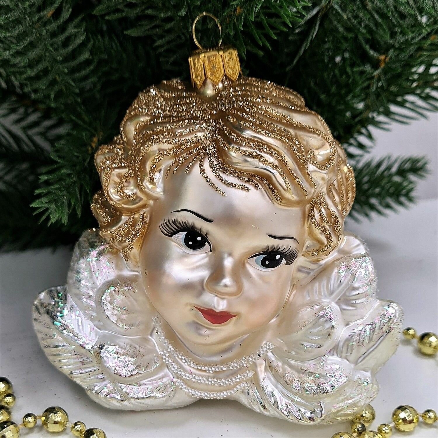 Irena-Co елочная игрушка, стекло Ангел маленький (9,5х10,5х7см)