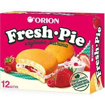 Упаковка из 8 пачек Печенье ORION Fresh Pie Клубника-малина 25г