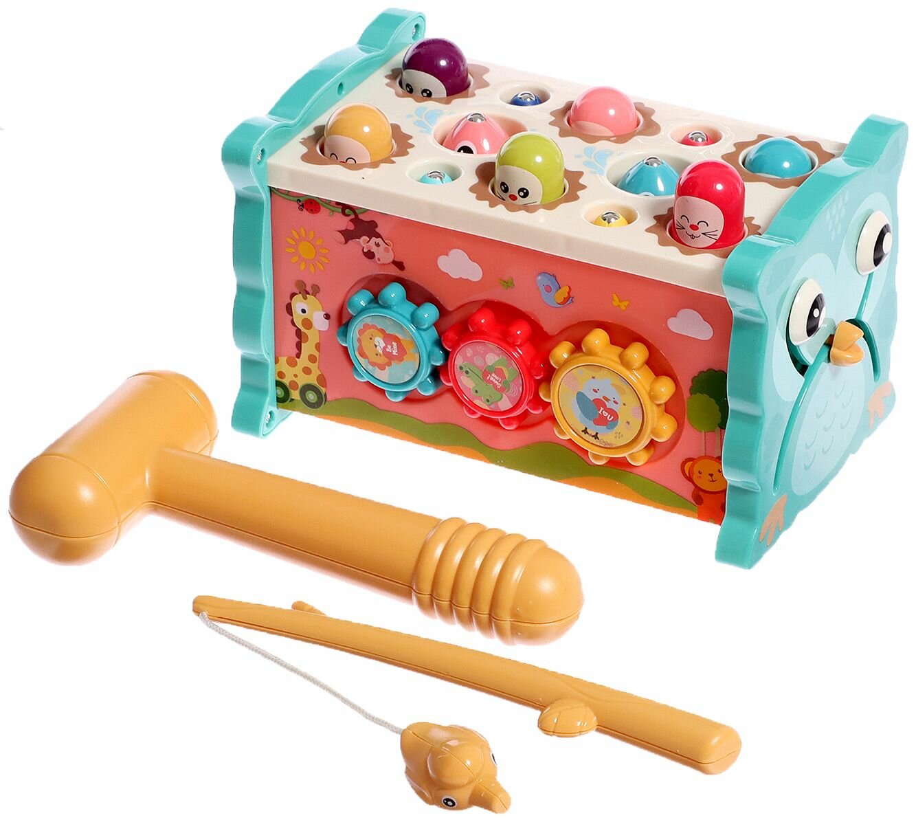 Детская развивающая игрушка "Бизи бокс" 7 в 1, магнитная рыбалка с удочкой, каталка для детей, пластиковая игрушка для развития логики и мелкой моторики для малышей, цвета микс