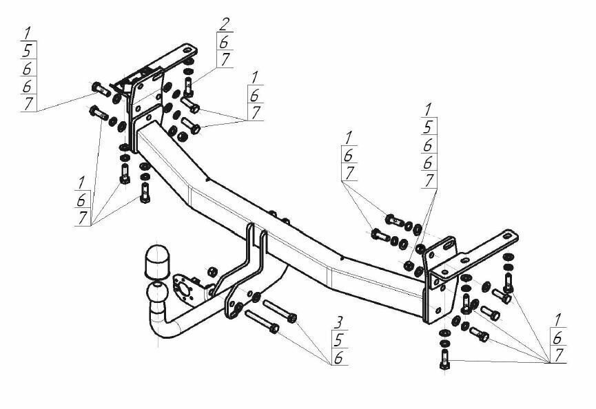 Фаркоп с оцинк. шаром Nissan X-Trail T32 2014-2022, Renault Koleos 2017-2020 крепление шара на двух болтах, (без электрики, паспорт и сертификат в комплекте) Motodor.91412-A