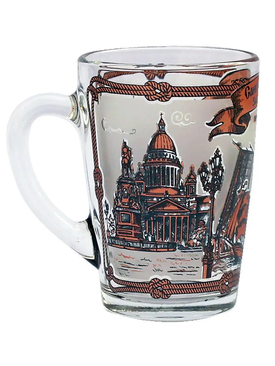 Кружка чайная сувенирная санкт-петербург, стекло 300 мл, деколь, АБ Сувениры