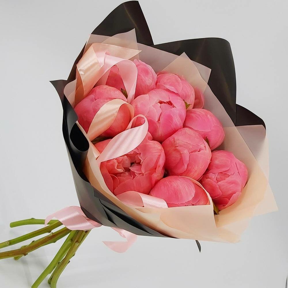 Премиум букет коралловых пионов, премиум цветы, шикарный, красивый букет цветов, пионы.