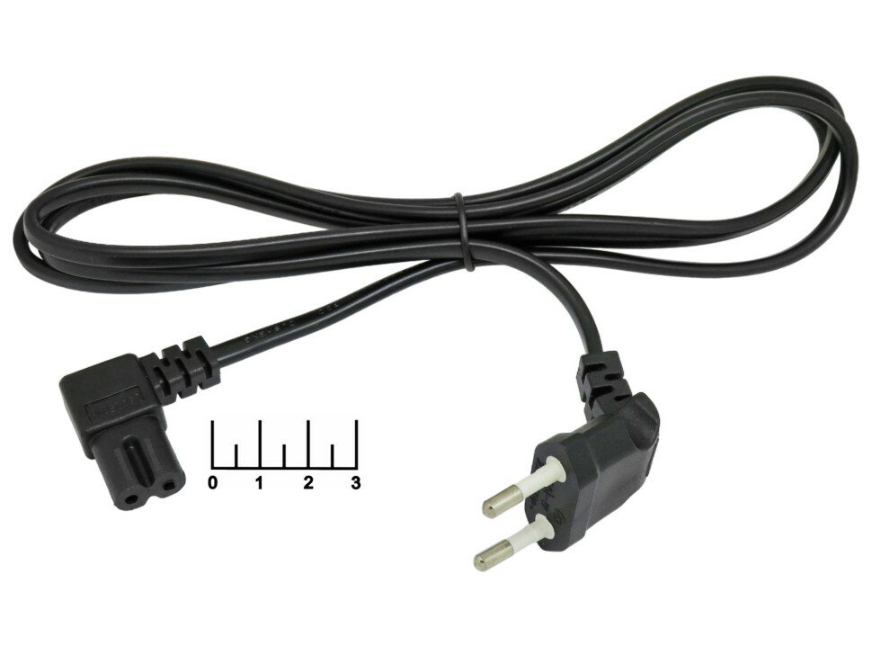 Шнур сетевой 2pin C7 восьмерка 1.5м (2*0.75) угол (вилка угловая) черный Dayton/Орбита (5-0002A)