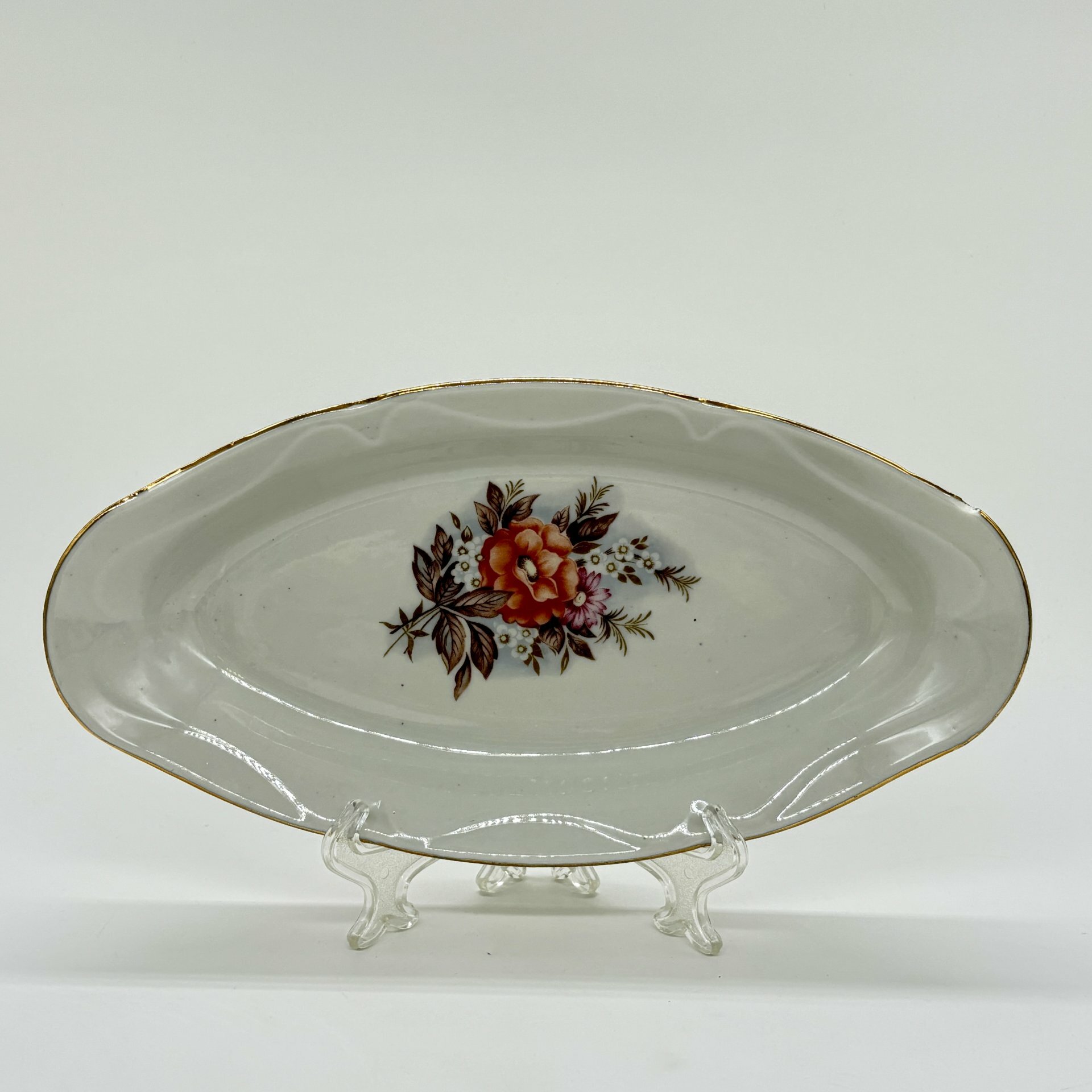 Селёдочница (сервировочное блюдо) с цветочным декором, фарфор, деколь