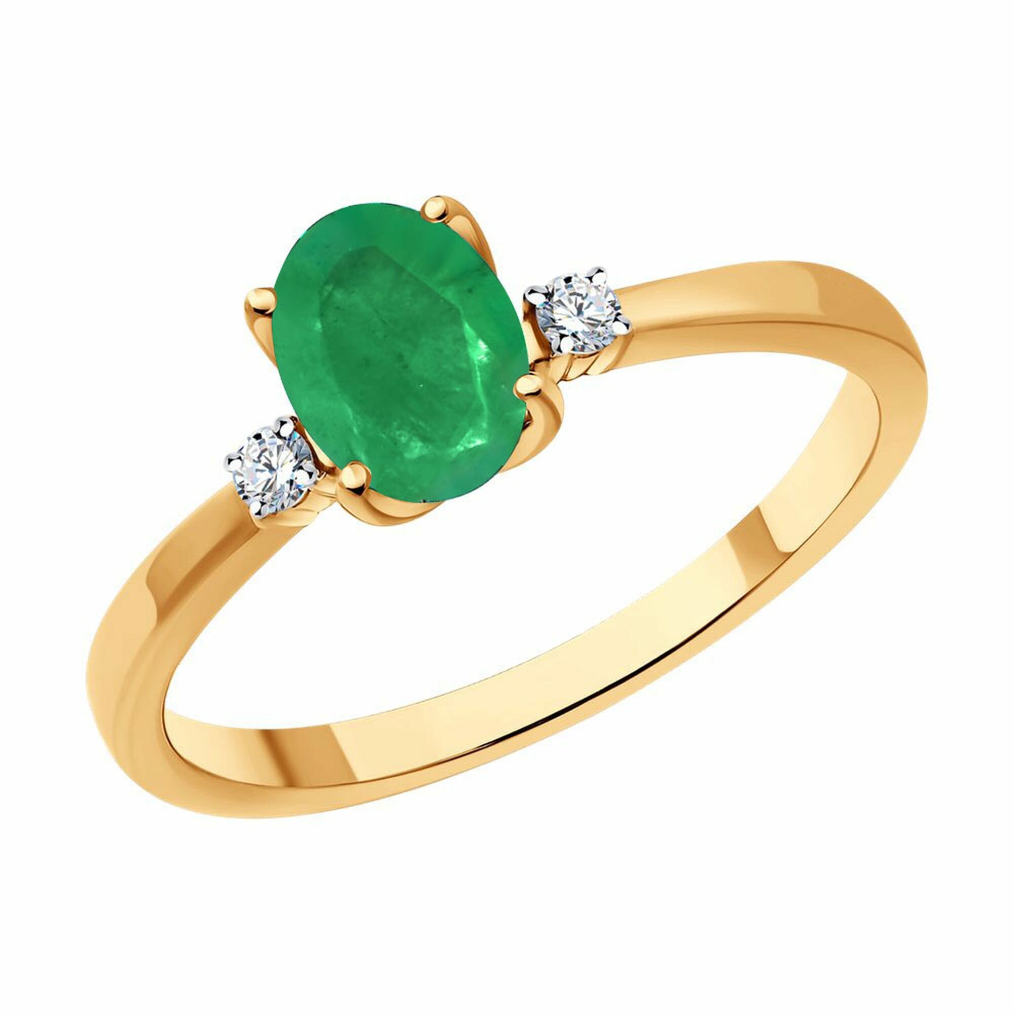 Кольцо, красное золото, 585 проба, изумруд, бриллиант