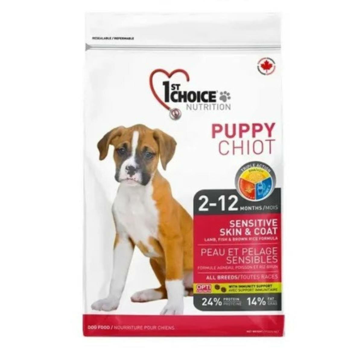 1ST CHOICE корм для щенков с чувствительной кожей и шерстью 6кг, ягненок с рыбой и рисом