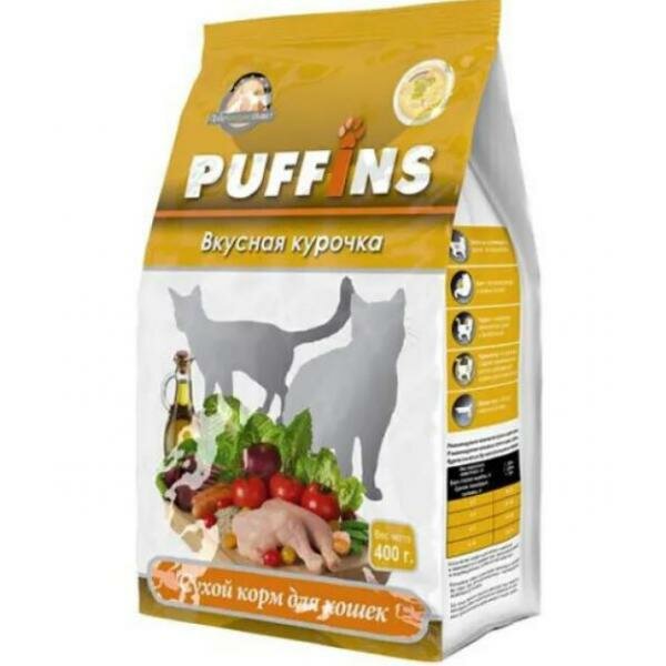 Puffins Сухой корм для кошек Вкусная курочка, 400г 0.4 кг
