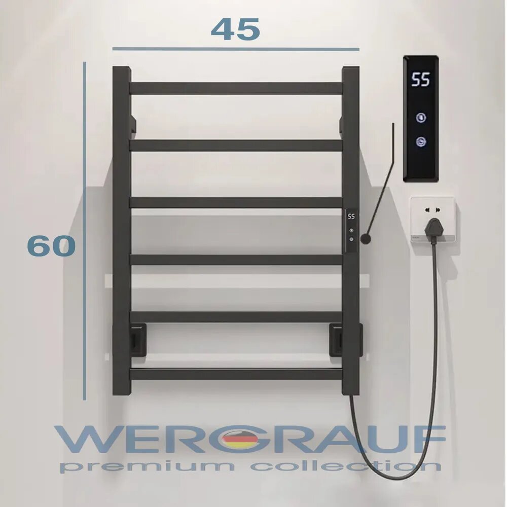 Полотенцесушитель Wergrauf TW-04BR с правым открытым подключением цвет черный