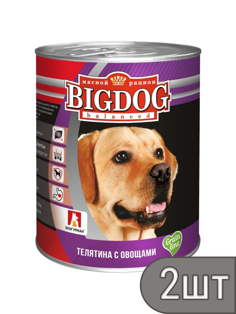 Зоогурман Набор 2 шт Консервы для собак "BIG DOG" Телятина с овощами, 850г 1.7 кг