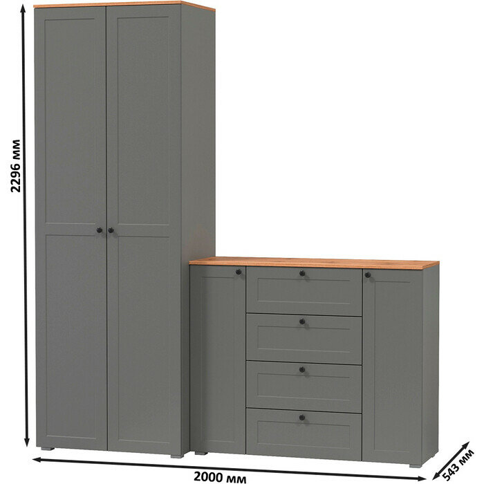 Прихожая Моби Остин №4 цвет серый графит/дуб крафт золотой, ШхГхВ 200х54,3х229,6 см