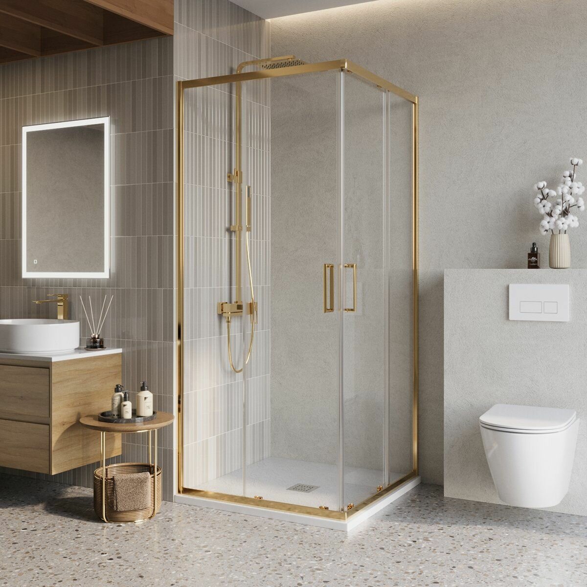 Душевой уголок BelBagno LUCE LUCE-A-2-90-C-ORO Золото глянцевый, без поддона, 90х90