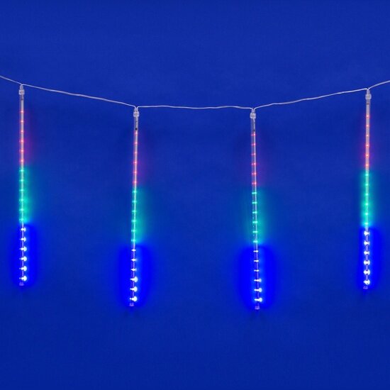 Занавес светодиодный фигурный Uniel «Падающие звезды», соединяемый, 2х0,5м. 8 подвесов. Разноцветный свет. Провод прозрачный 11122