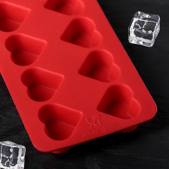 Форма для льда "Сердечки", силикон, 10 ячеек, размер 3,5*3*1,5см