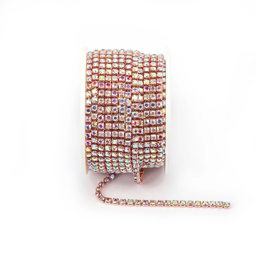 Розовый стразовый кант Rose Gold Crystal AB, 10 ярдов, SS8(2.5mm)
