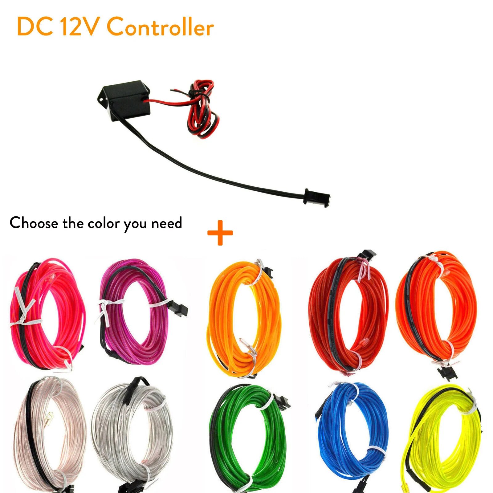 Гибкая светодиодная лента EL Wire 1-5 метров With 12V Driver, Красный, 3 м