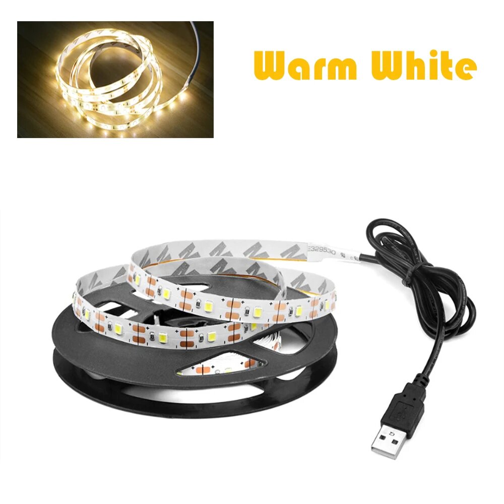 USB светодиодная лента SMD 2835 1-5 м белая/теплый белый USB Warm White, 2M