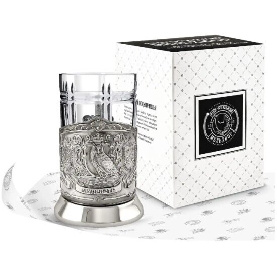 Стакан с подставкой Кольчугинский Мельхиор "Мудрый руководитель (Триумфальная)" никель с чернением, 250мл (НБС7408/200)