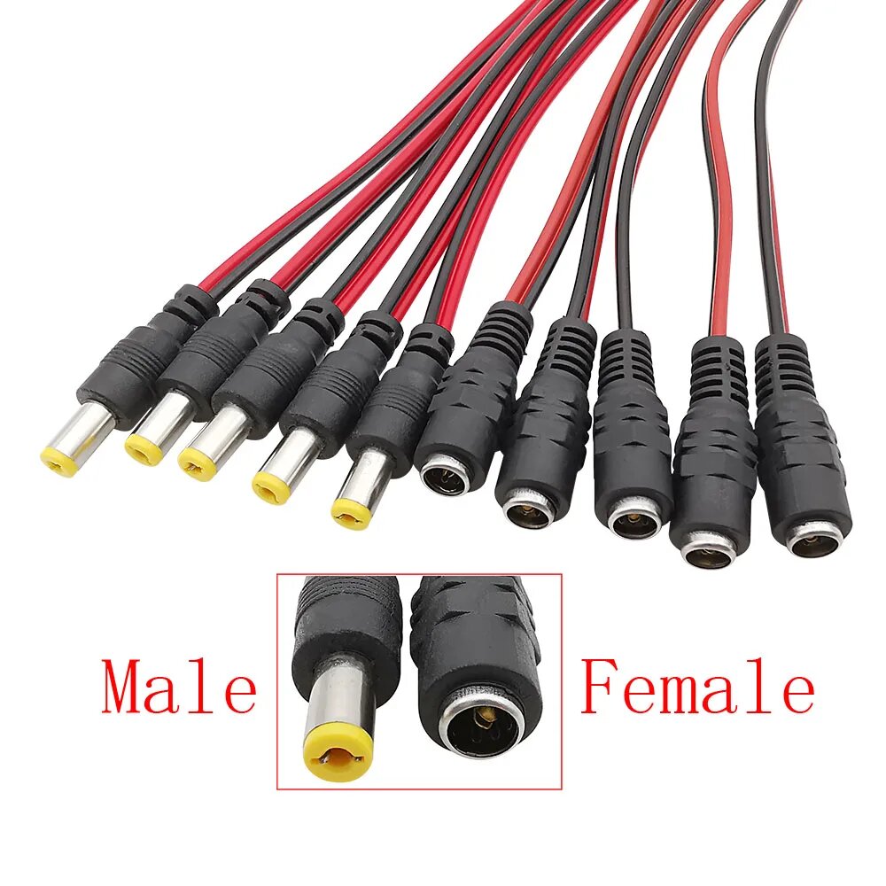 Кабель питания LOCHEUK Male Female DC Power Pigtail 12В 5,5x2,1 мм 25 см 5 Male 5 Female