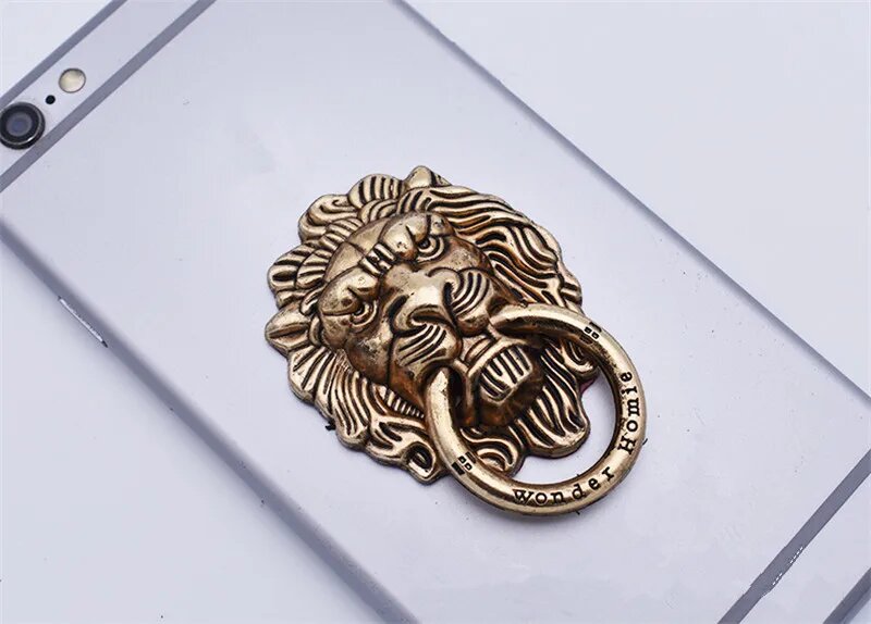Держатель кольца на палец с головой льва Цельнометаллическая ретро-демпферная ручка кольца 360-градусная подставка для мобильного телефона и смартфона для всех держателей телефона Dark Gold