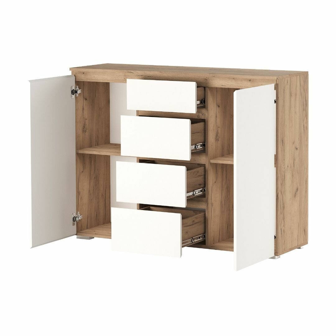 Комод МФ памир "гретта" 2С4Я ДУБ крафт золотой-белый, ЛДСП со створками и ящиками