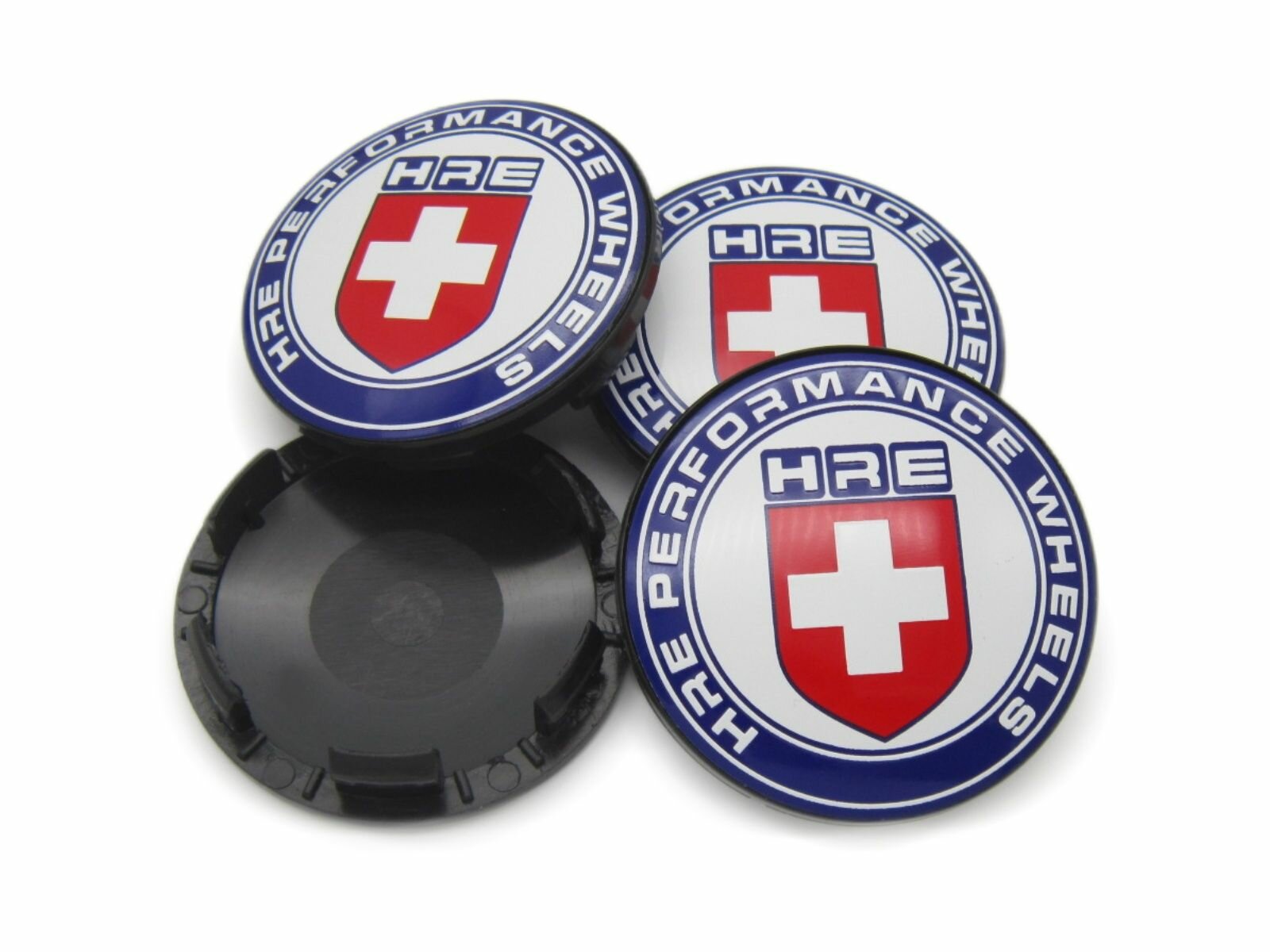 Колпачки заглушки на литые диски КиК HRE blue/white 62/55/10, комплект 4 шт.