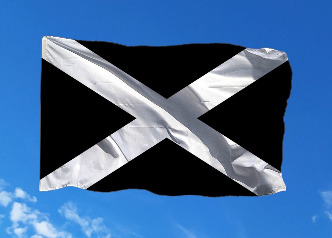 Чёрно-белый Андреевский Скотланд флаг Шотландии, 70х105 см на шёлке для ручного древка