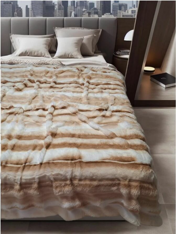 Плед 200х230 на диван теплый двуспальный, бежевый