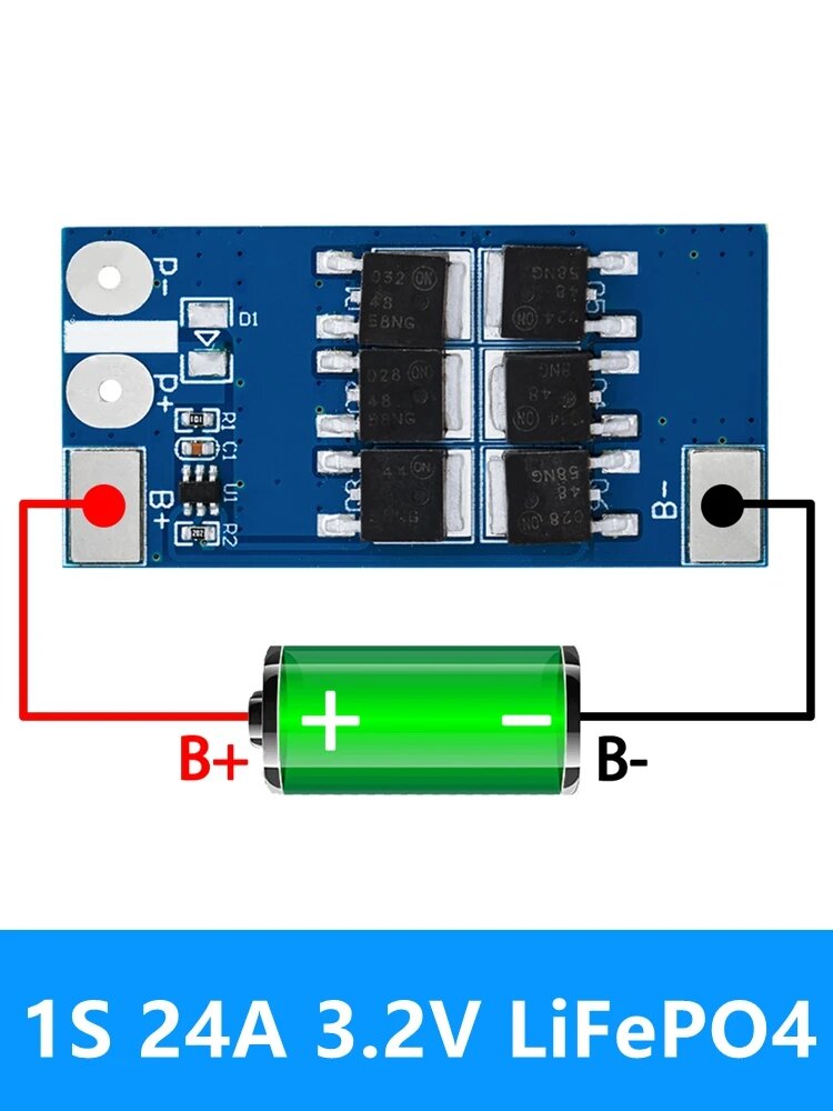 BMS 1S 24A 3.2V LiFePO4 для литиевой батареи