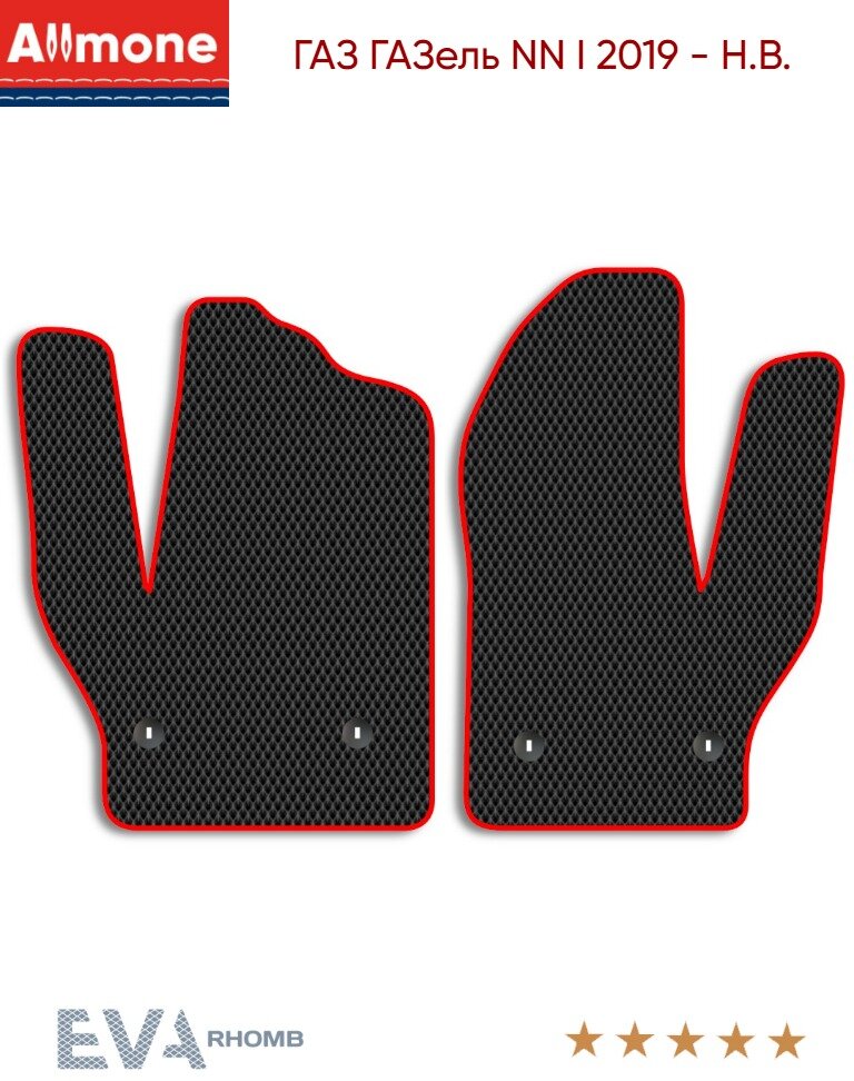 Эва коврики для ГАЗ ГАЗель NN 1 (220) 2019 - Н. В, черные c красным кантом, eva, влагостойкие, 2шт / GAZ
