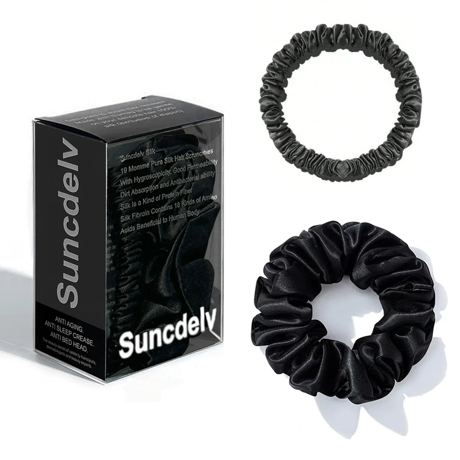 Резинки для волос из 100% чистого шелка шелковицы, шелковые резинки для волос, резинки для волос, узкие держатели для хвоста, аксессуары для ухода за волосами, коробка из 2 шт.
