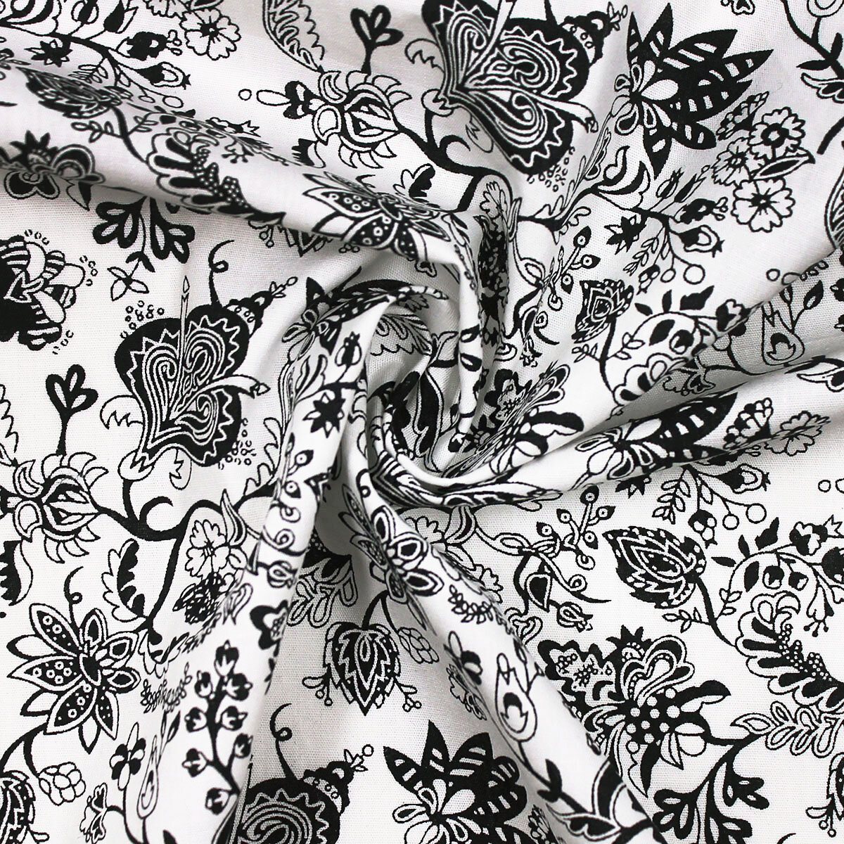 Ткань для рукоделия и шитья, хлопок 100%, черно-белый, 100х140 см