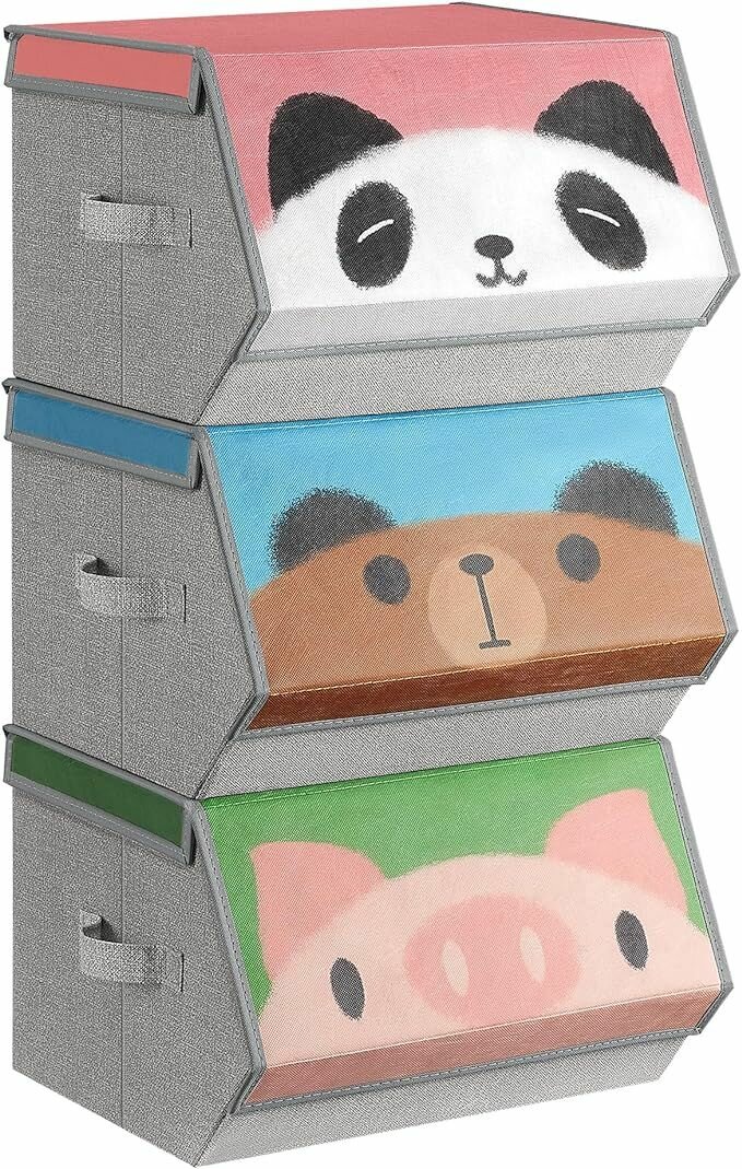 Коробка для хранения SONGMICS - набор из 3 шт, тканевые коробки с ручками, 38 x 35 x 25 см, животные мотивы (панда, медведь, свинья), RFB760P02