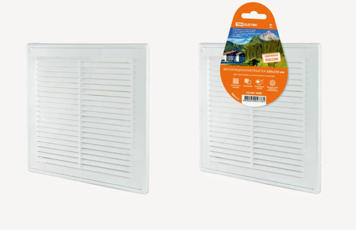 Решетка вентиляционная TDM ELECTRIC SQ1807-0080, разъемная, без москитной сетки, белая