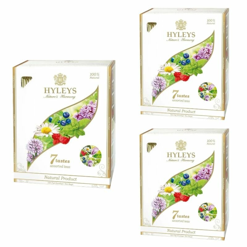 HYLEYS Чай черный и зеленый Гармония природы, 7 вкусов, 100 пакетиков, 3 шт