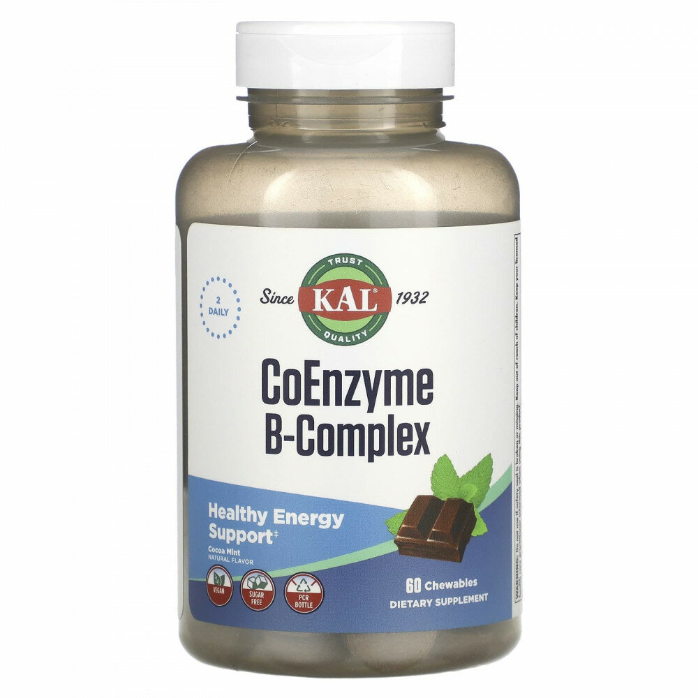 Витамины группы В KAL Coenzyme B-Complex, 60 жевательных таблеток, Chocolate Mint, витамины для энергии