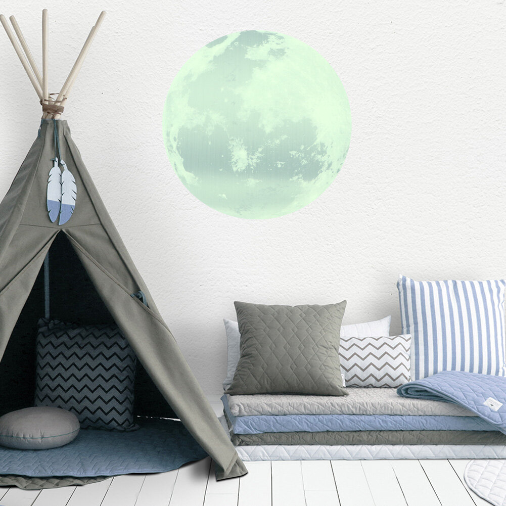 30 см светящаяся наклейка на стену в форме луны, домашний декор для детской комнаты, спальни (серебристо-зеленый свет)