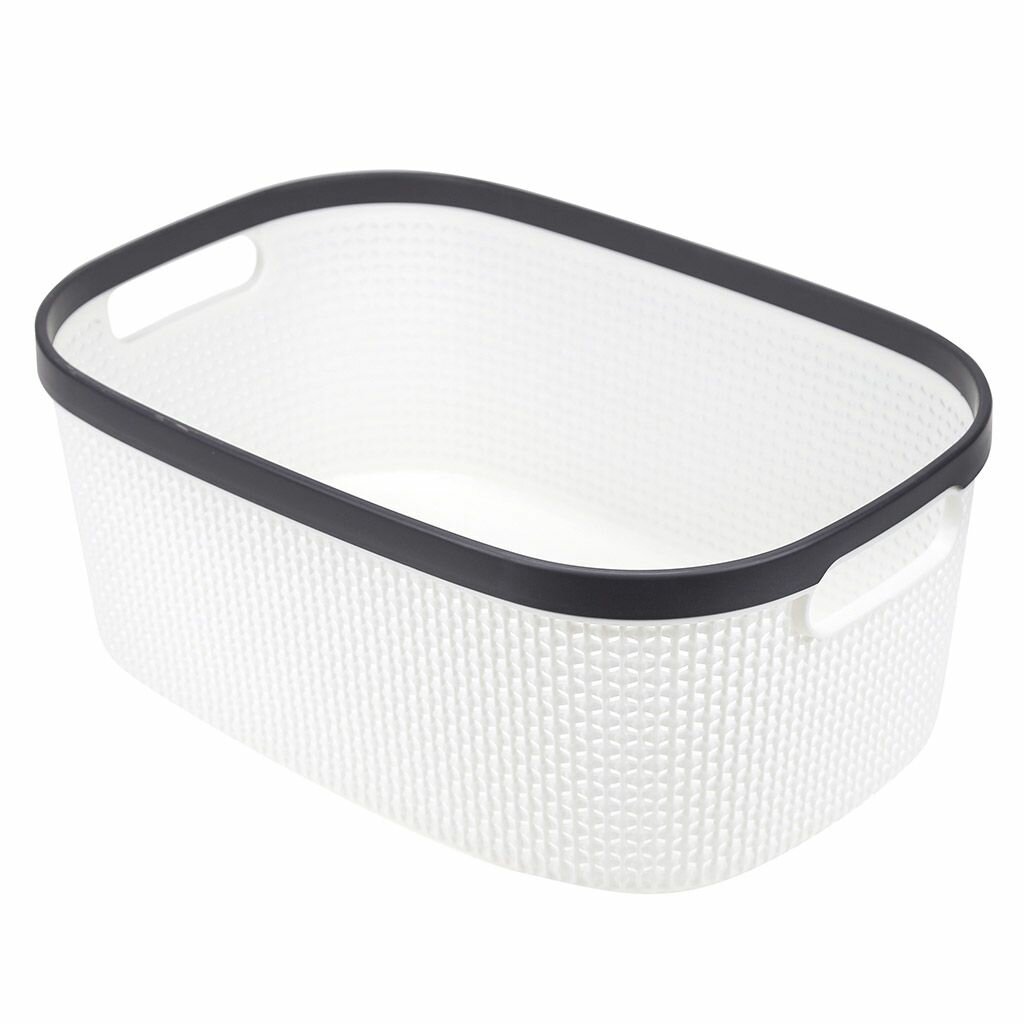 Корзина Домашняя Мода пластмассовая, для хранения, "Оренбургская сеточка" 37,5х 24,5 см, высота 15 см, с ручками, белый