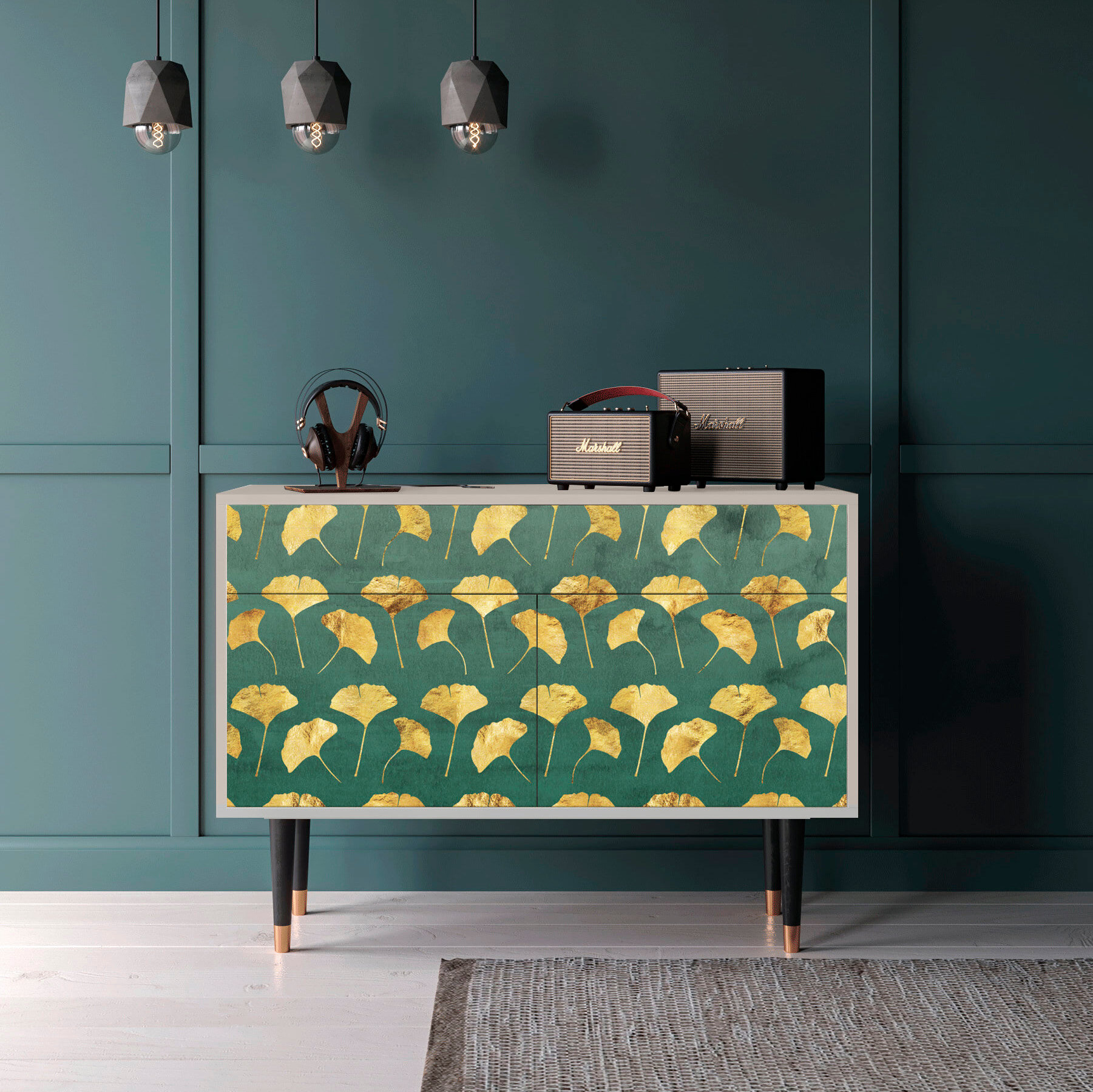 Комод - STORYZ - BS4 Gingko leaves, Размер - 115 x 85 x 48 см, Цвет корпуса - Сатин