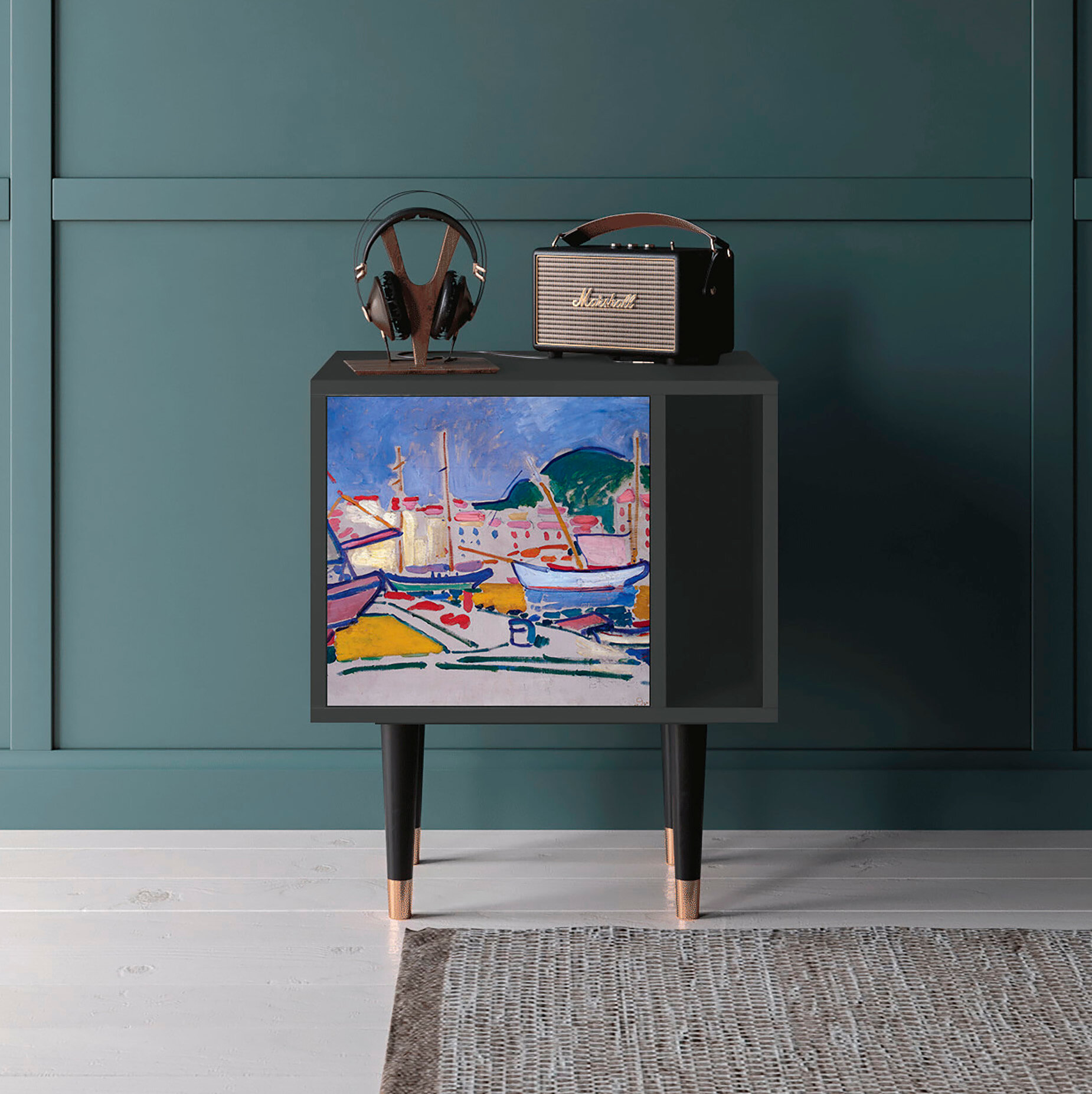 Прикроватная тумба - STORYZ - S2 The Port of Collioure by Andre Derain , Размер - 58 x 69 x 48 см, Цвет - Антрацит