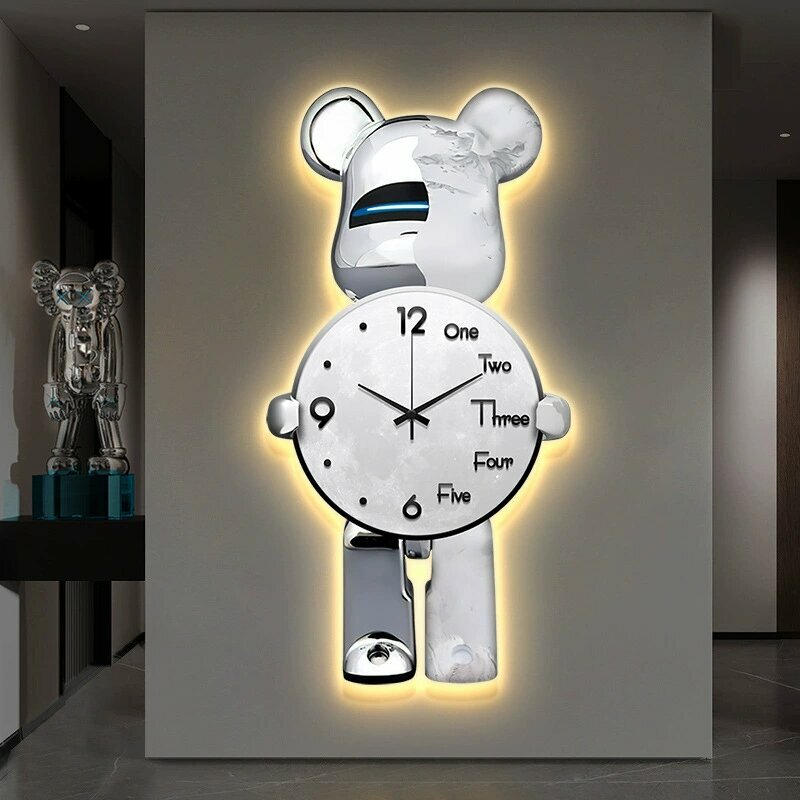 Медвежий кирпич Настенные часы, украшение для стен гостиной, маленькие, 21см х 40см, с типом лампы. usb-кабель длиной 1,5 м