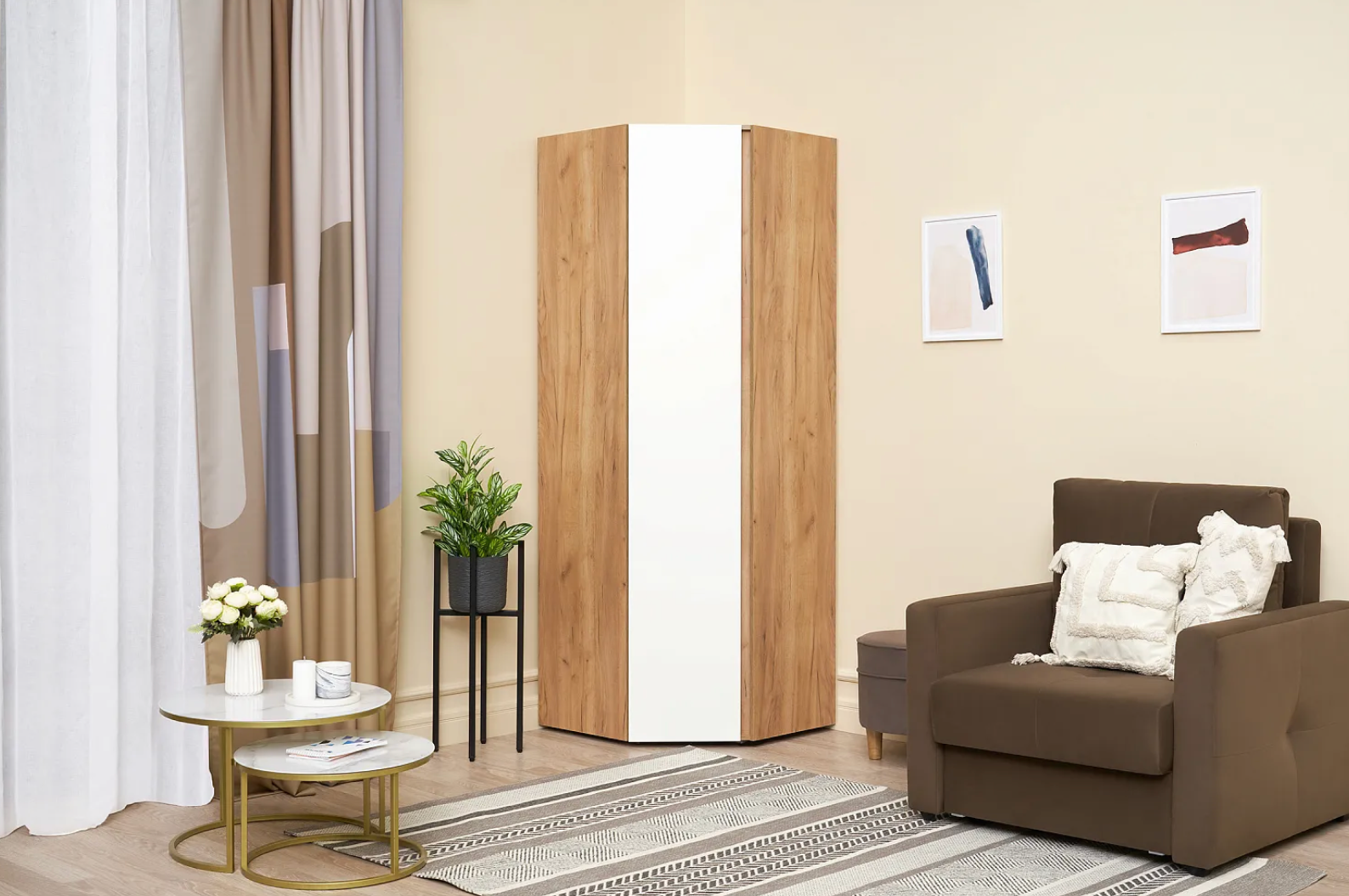 Хелен ШК 04 Шкаф угловой 748х2100х748 (мм.), белый/дуб крафт золото