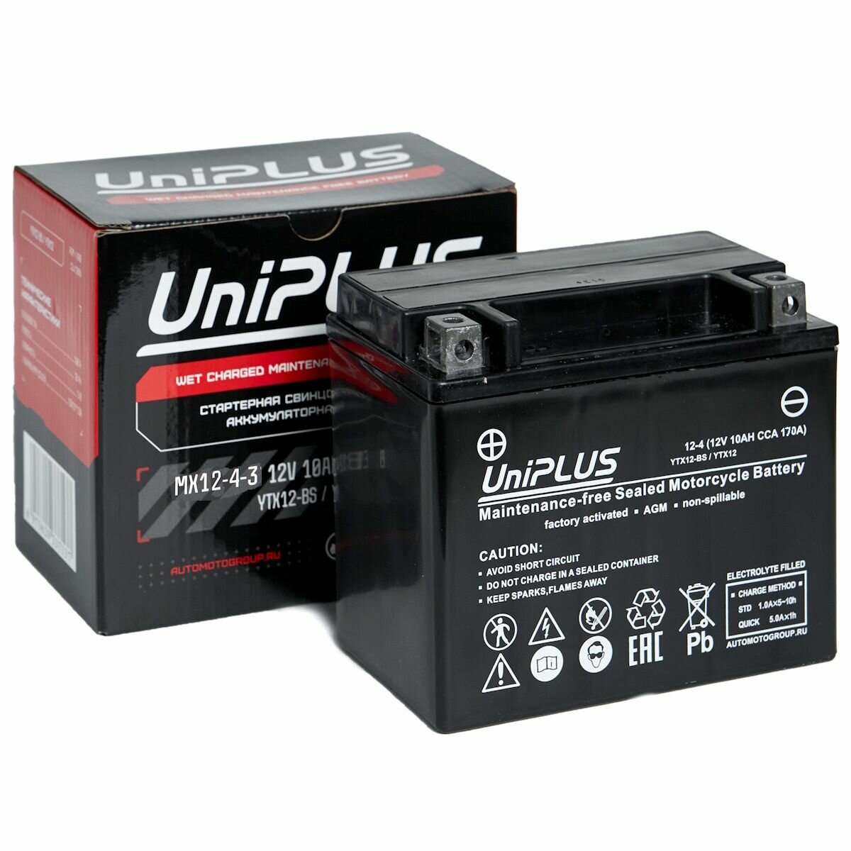 Аккумулятор Leoch UniPLUS MX12-4-3 (12В 10Ач 170А 150х87х130мм) прям. пол.