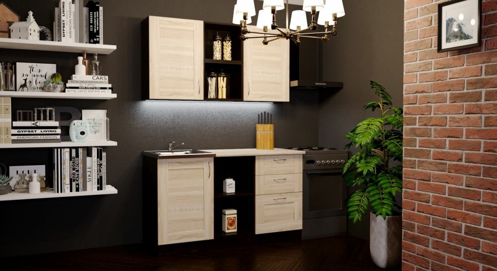 Кухонный гарнитур Томилла медиум 4 1400, цвет Квадро дуб сонома/Венге, ширина 140 см, прямой, модульная, с ящиками, с полками