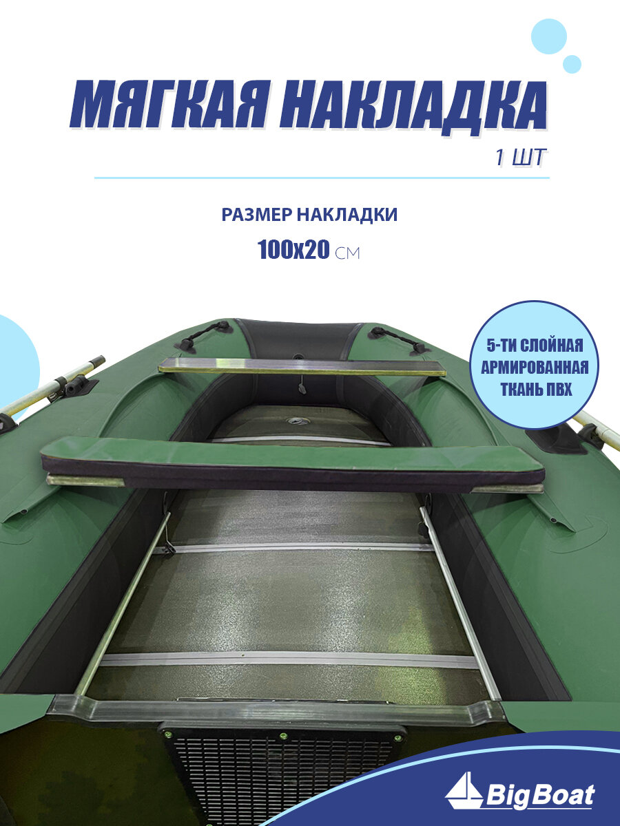 Мягкая накладка на сидение лодки ПВХ, 1 шт, зеленая, 1000х200х40